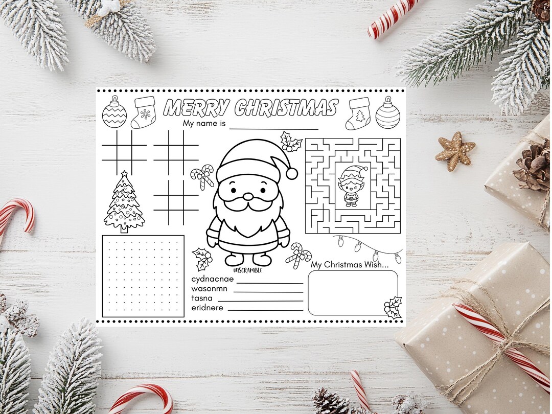 Kids Christmas Activity Placemat: Printable Holiday Fun (instant ...