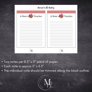 Printable Note to Teacher Template: Parent Communication (instant ...
