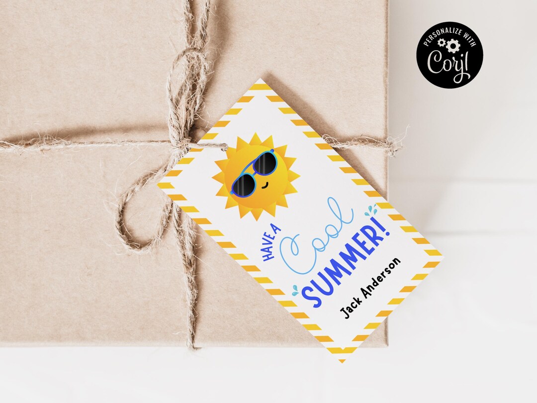 End of School Year Cool Summer Sun Gift Tag, Printable Gift Tag ...
