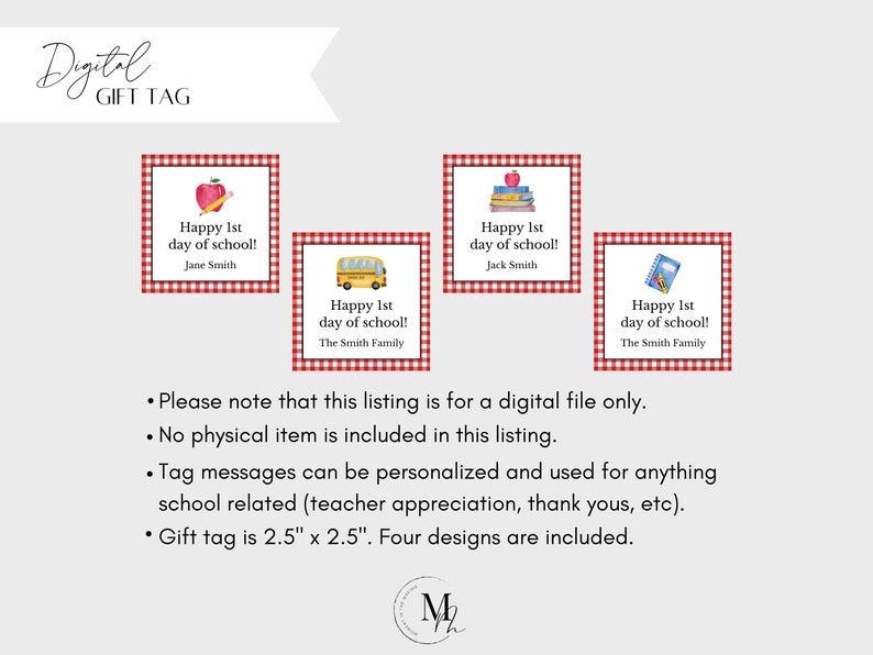 Back to School Printable Gift Tag, First Day of School Gift Tag ...