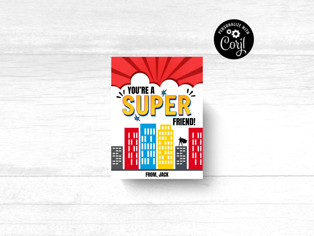 Superhero Valentine's Day Card: Printable School Valentines (instant ...