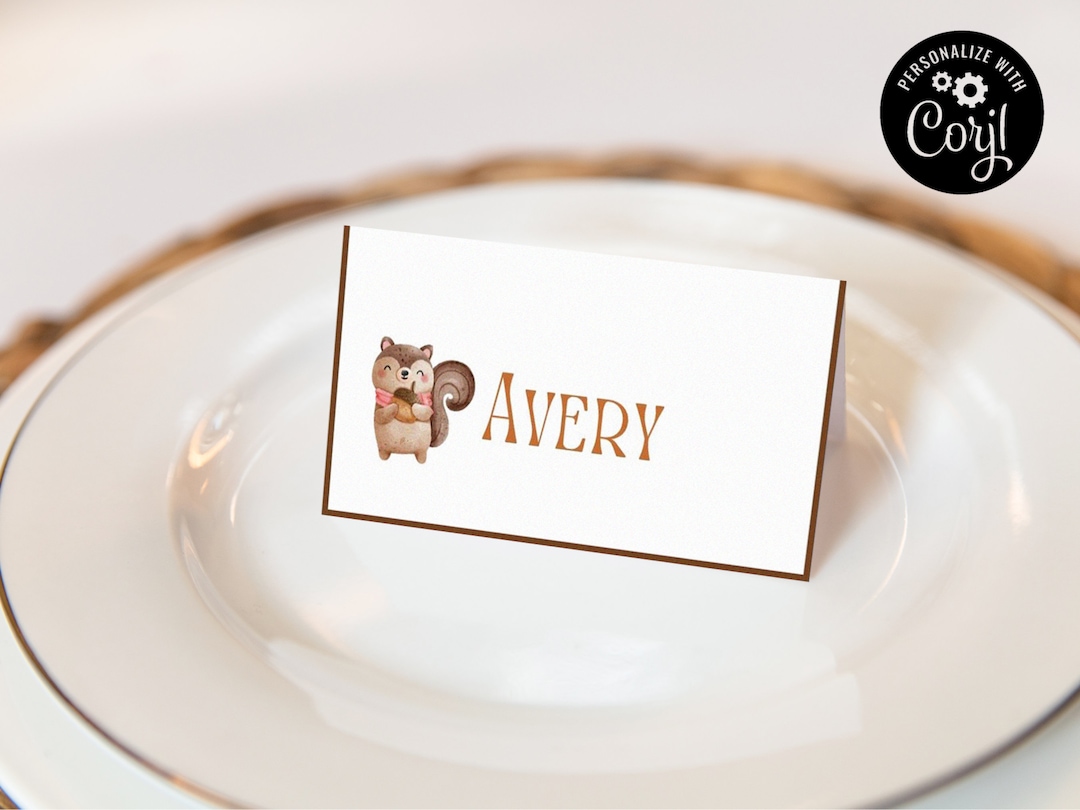 Thanksgiving Woodland Animal Place Cards: Editable Table Setting ...