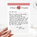 Printable Note to Teacher Template: Parent Communication (instant ...