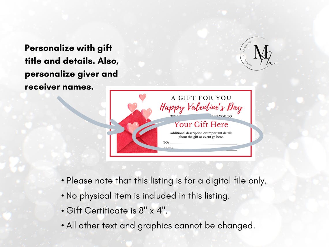 Valentine Love Note Gift Certificate, Printable Gift Certificate ...