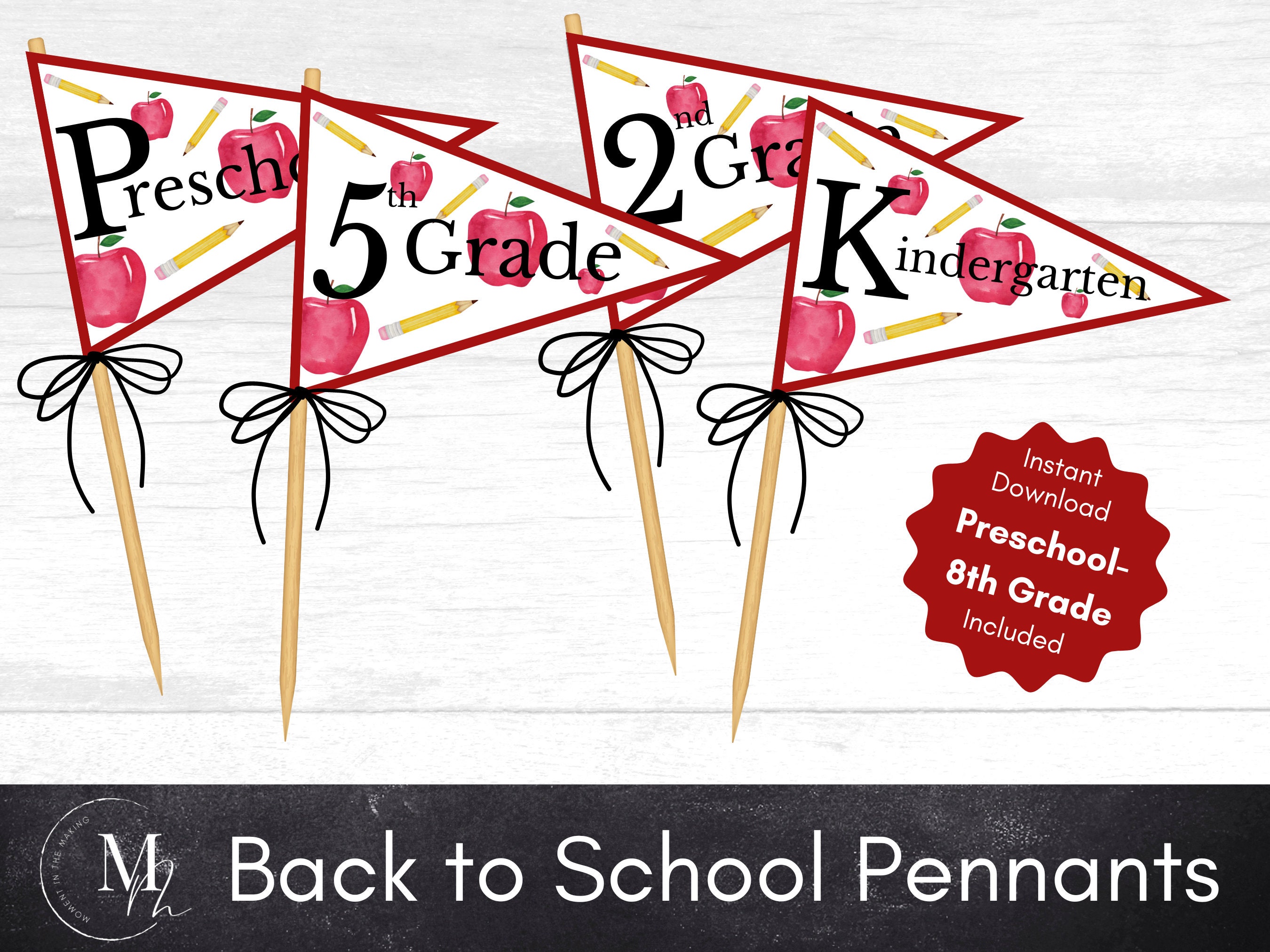 Back to School Apple Pennants Preschool 8th Grade, Printable Pennants ...