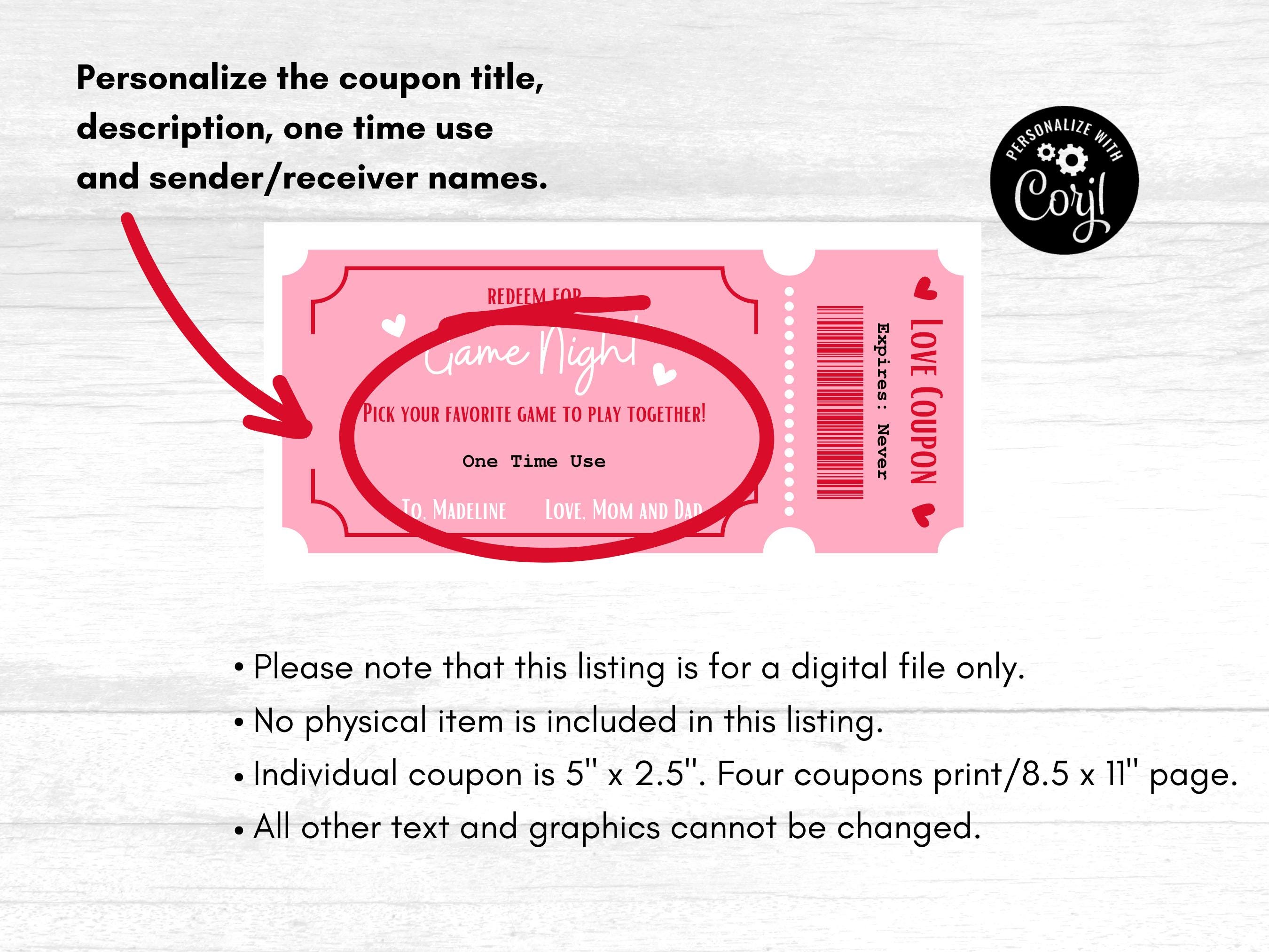 Printable Valentine Coupon Book for Kids, Printable Gift Coupons ...