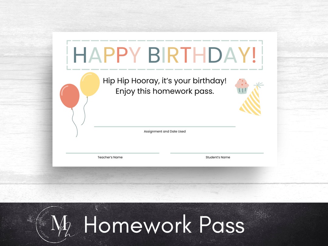 Rainbow Font Birthday Homework Pass for Teachers, Instant Download ...