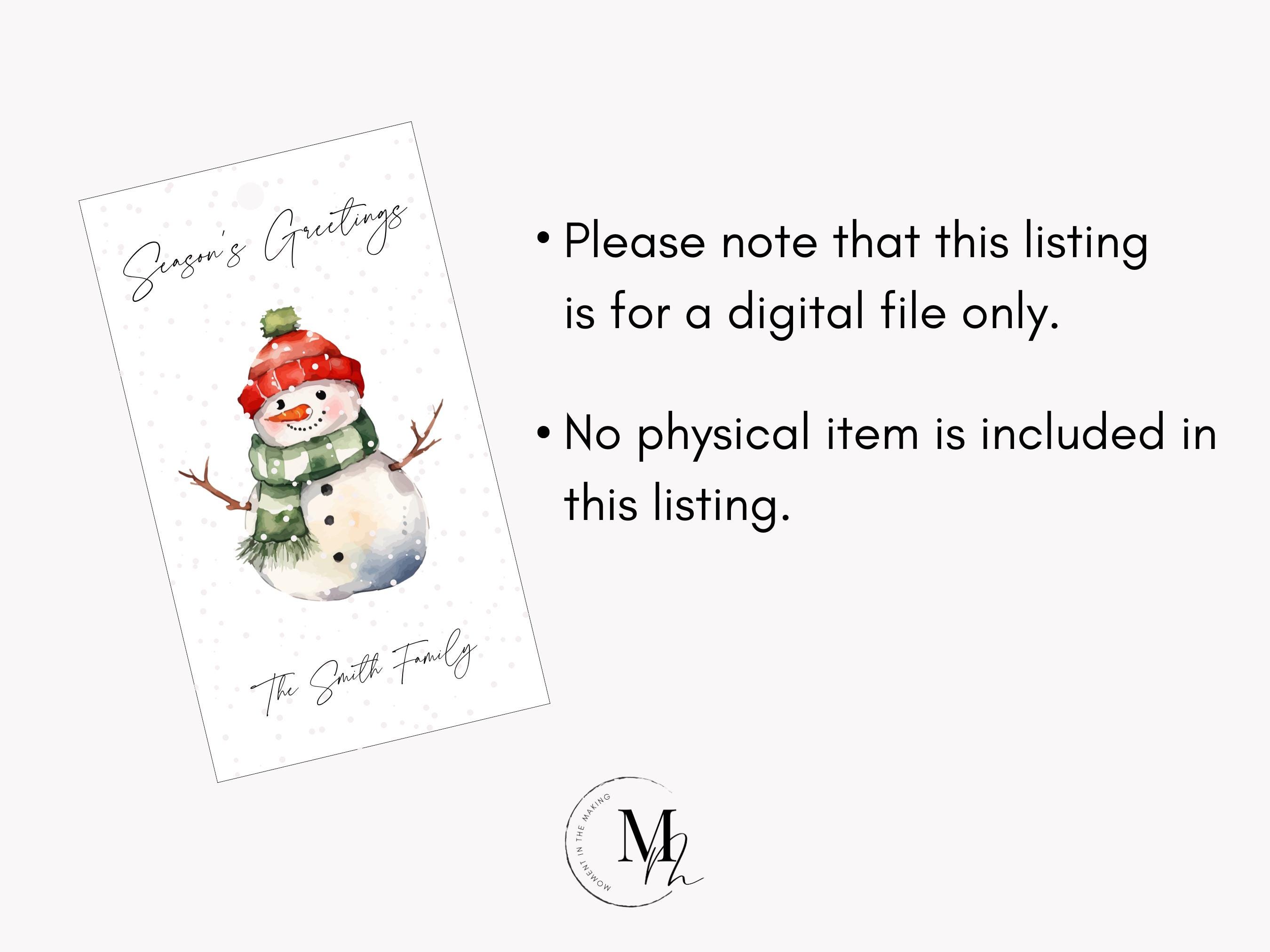 Snowman Christmas Gift Tag, Printable Holiday Favor Tag (digital ...