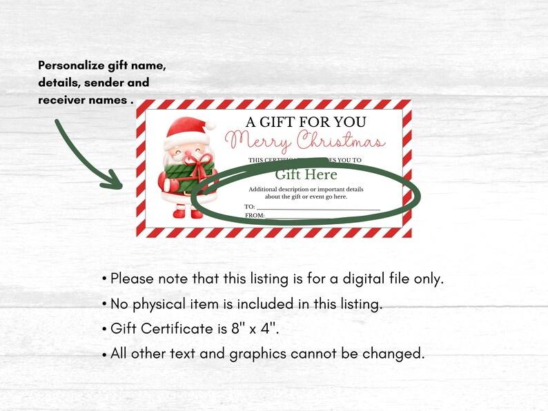 Personalized Christmas Santa Gift Certificate: Printable Holiday Ticket ...