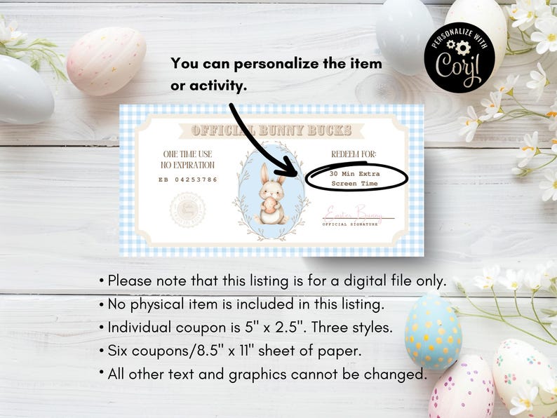 Printable Easter Bunny Bucks, Printable Gift Coupons, Instant Download ...