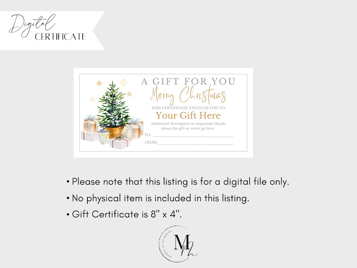 Christmas Tree Gift Certificate, Holiday Printable Gift Certificate ...