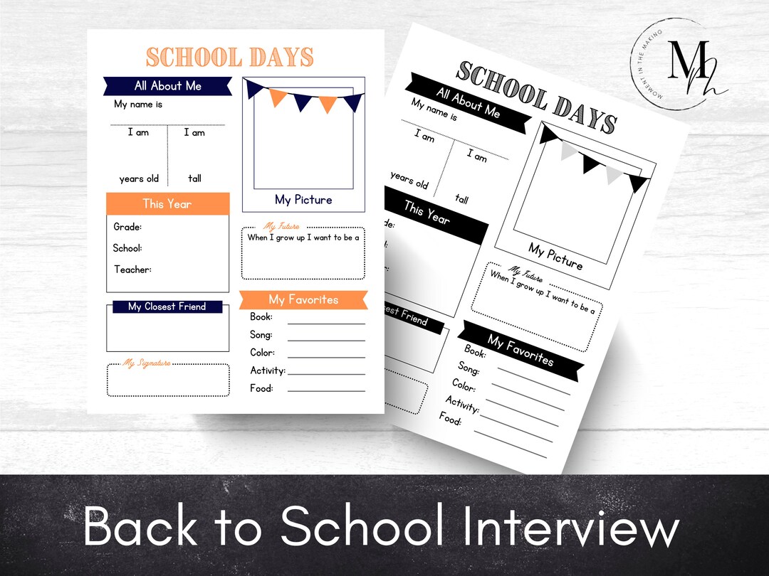 Back to School Interview Sheet, Back to School Printable, Instant ...