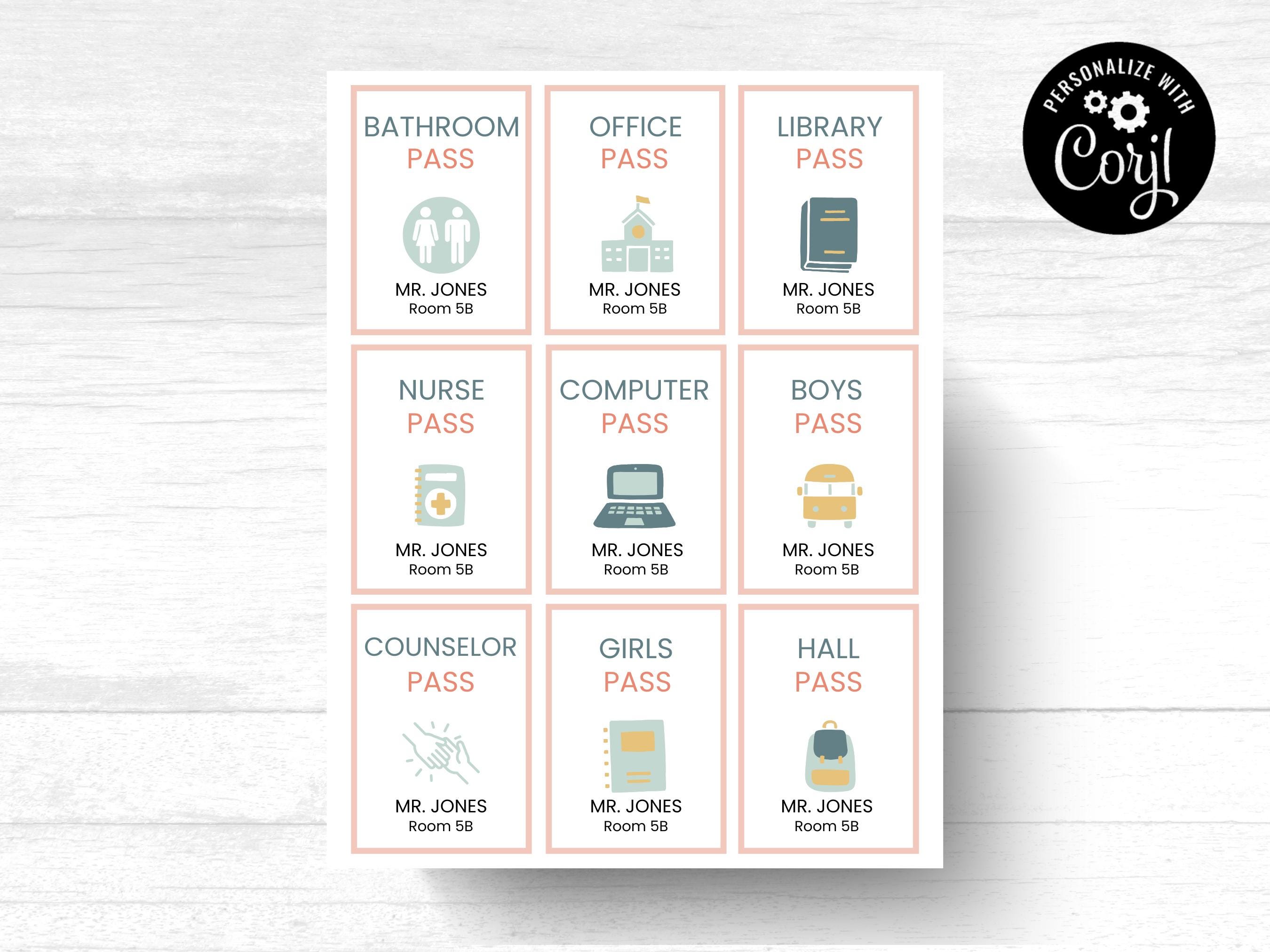 Printable Student Hall Passes: Modern Pastel Classroom Decor (digital ...