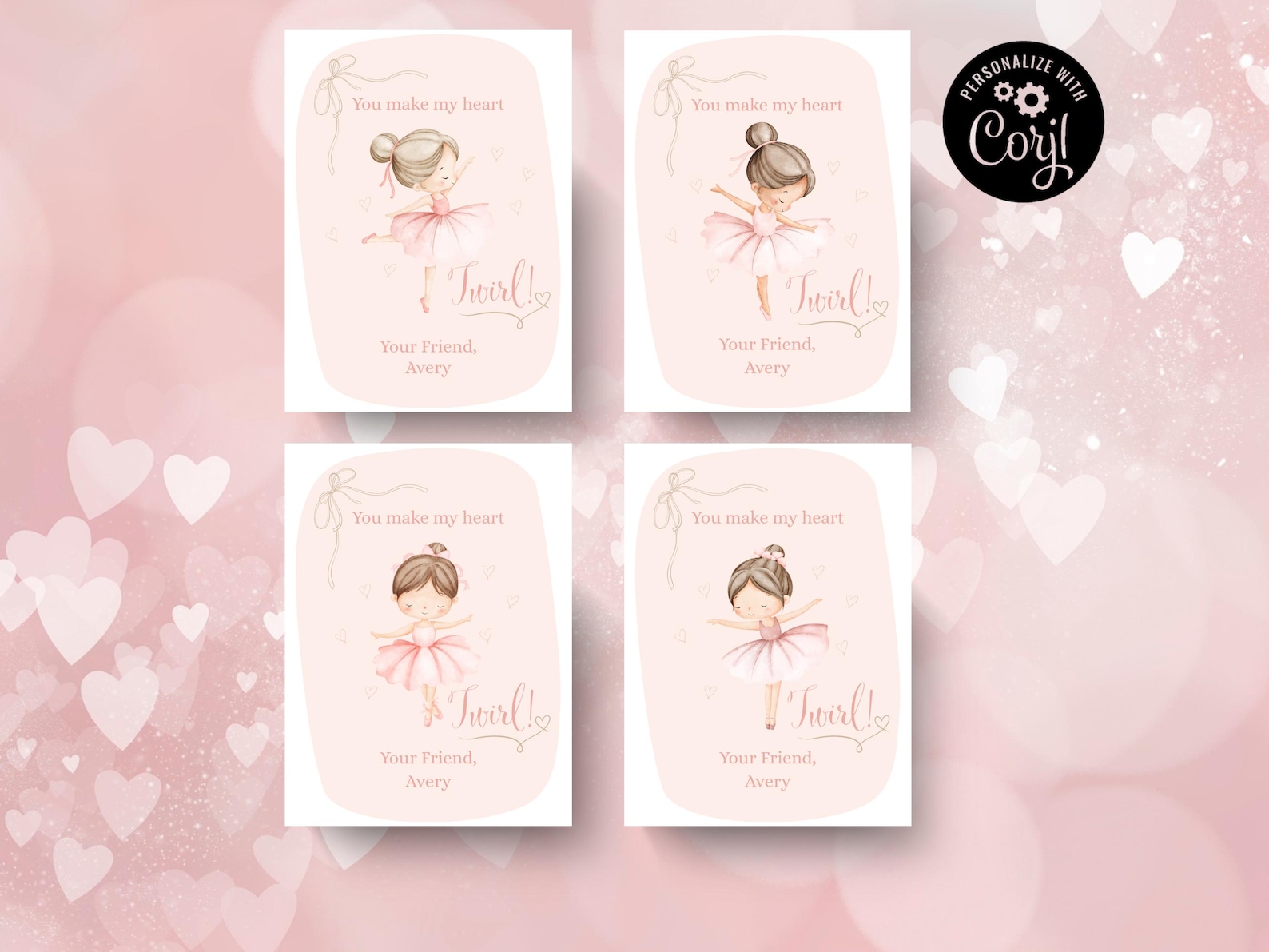 EDITABLE Ballet Valentine's Day Card, Classroom Valentine Card, Kids ...