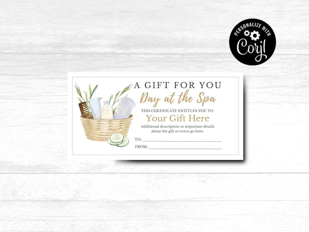 Spa Day Gift Certificate, Printable Gift Certificate, Spa Day Gift ...