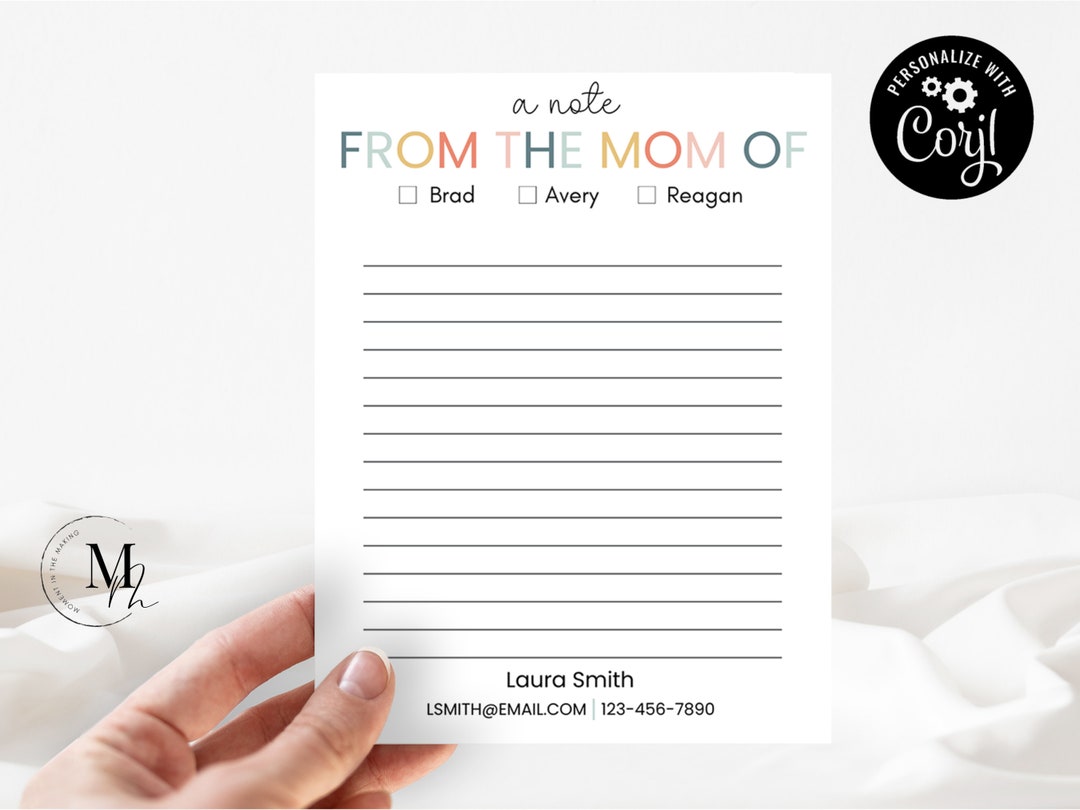 A Note From the Mom of Stationery, Personalized Stationery ...