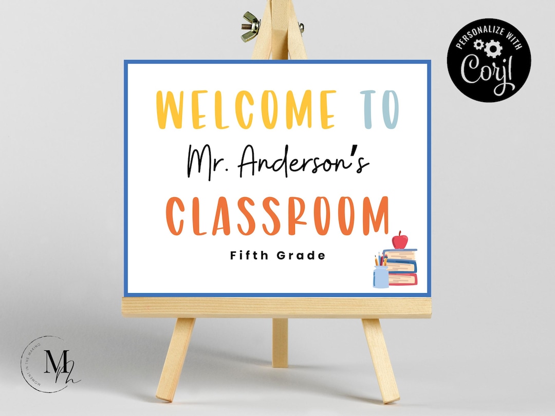 Welcome to the Classroom Sign Blue, Custom Teacher Name Sign, Classroom ...