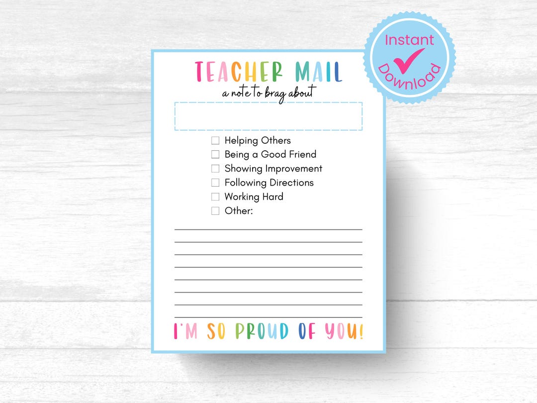 Teacher Mail Printable: Brights Stationery Note (digital Download) - Etsy