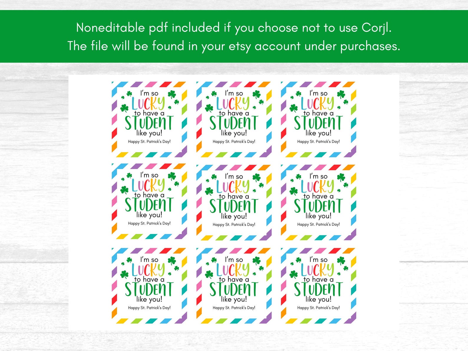 St. Patrick's Day Gift Tag for Students: Lucky Stripe Design (instant ...