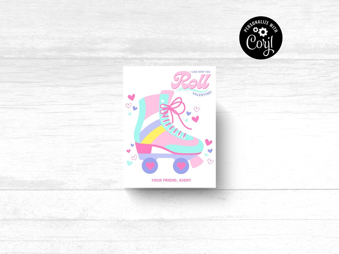 Class Valentine Roller Skate, Printable School Valentines, Valentine's ...