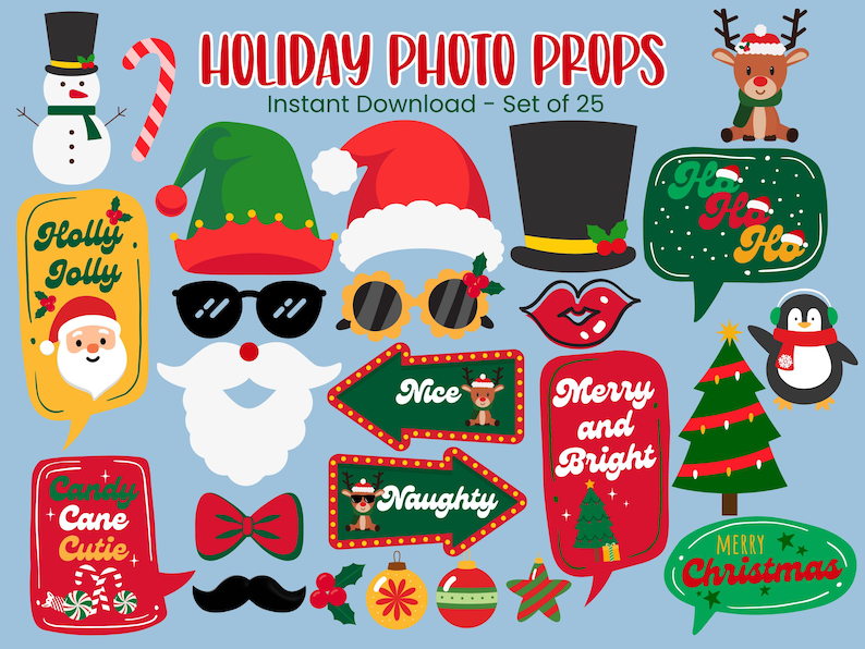 Christmas Photo Booth Props: Christmas Party Printables (instant ...