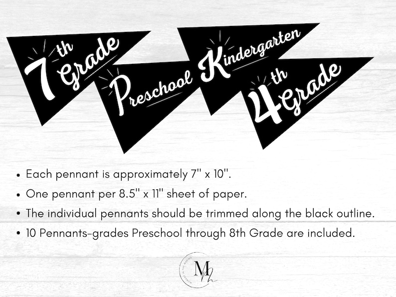 Retro Back to School Pennants: Printable Grade Levels (preschool - 8th ...
