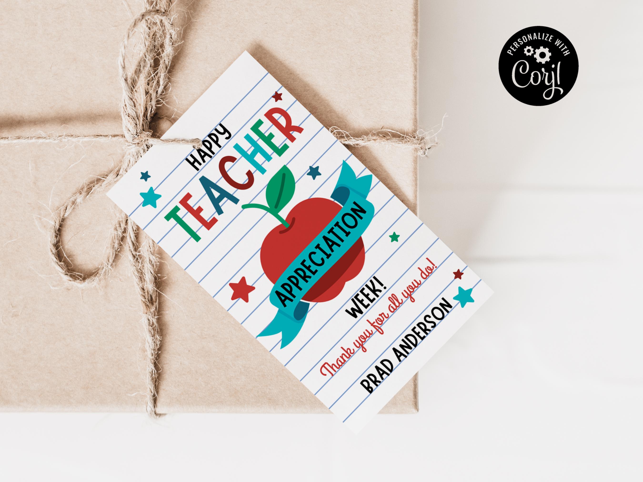 Teacher Appreciation Apple Gift Tag: Printable School Gift (digital ...