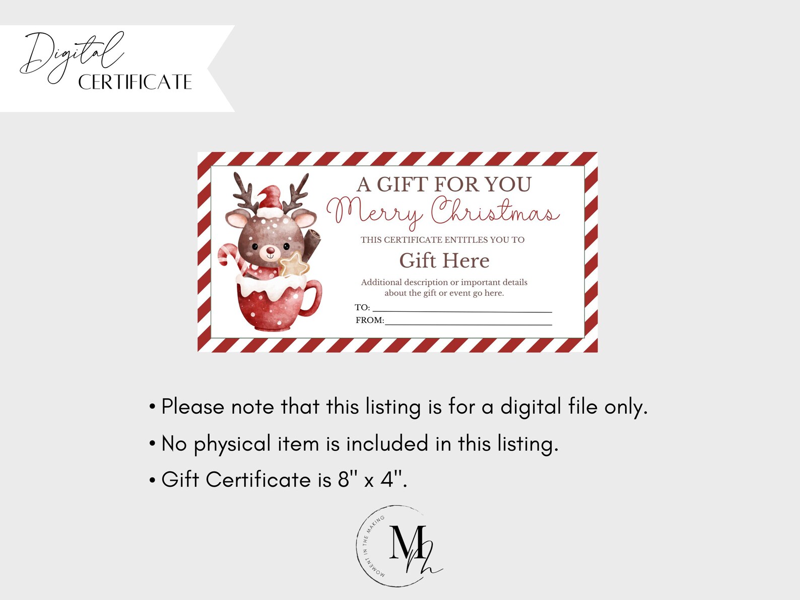 Christmas Reindeer Gift Certificate: Printable Holiday Template ...