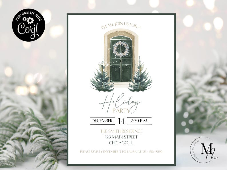 Holiday Front Door Party Invitation: Printable Christmas Invite (5x7 ...