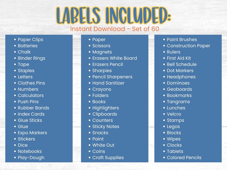Blue Primary Teacher Supply Bin Labels: Classroom Organization ...