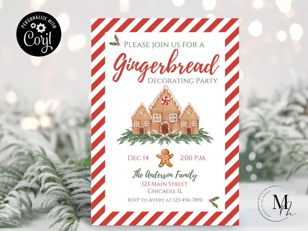 Gingerbread Decorating Party Invitation: Striped Christmas Holiday ...