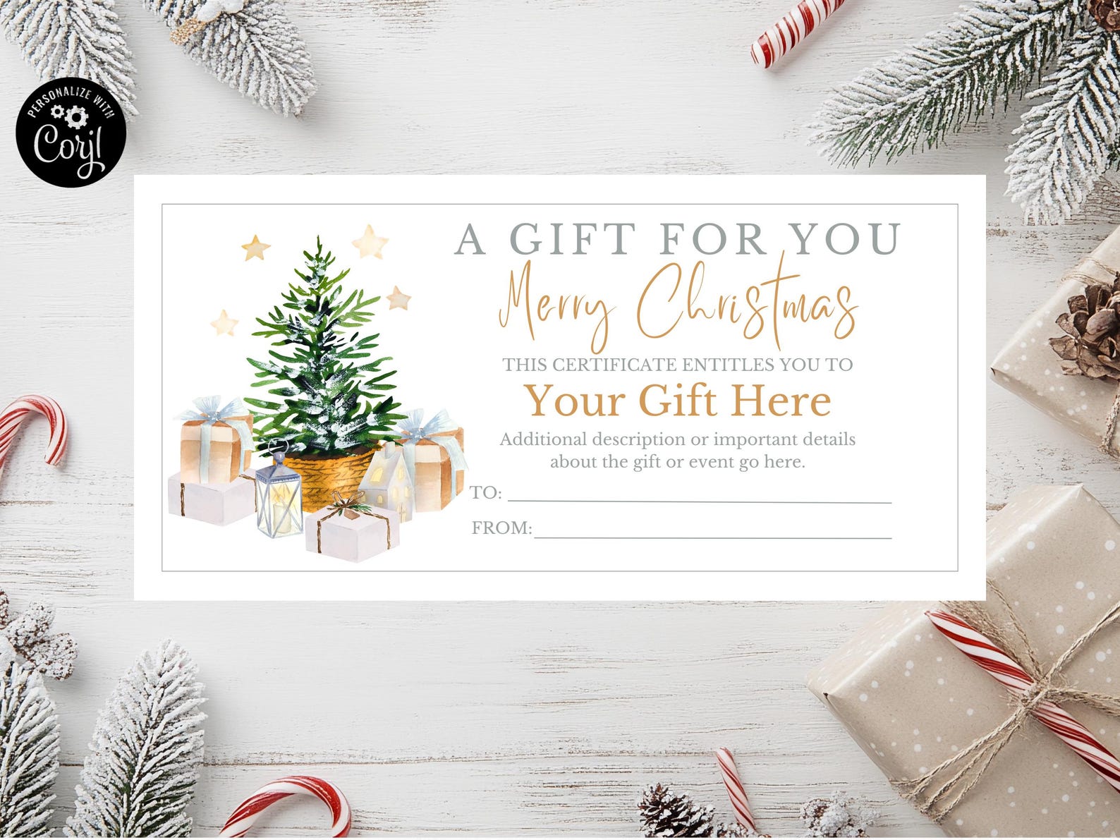 Christmas Tree Gift Certificate Template: Printable Holiday Ticket ...