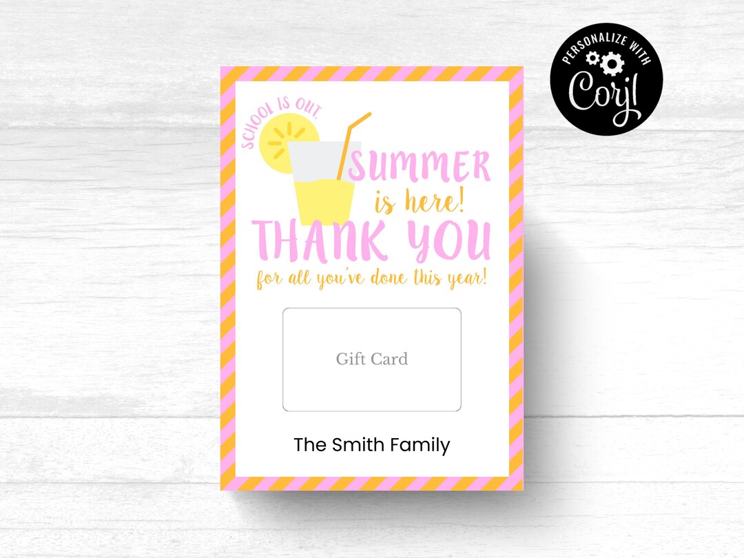End of the School Year Lemonade Gift Card Holder, Printable Gift Card ...