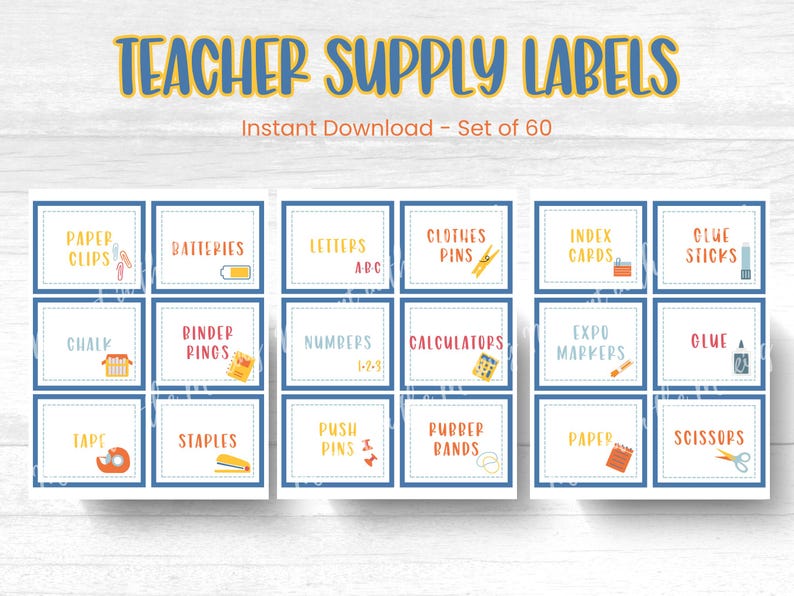 Blue Primary Teacher Supply Bin Labels: Classroom Organization ...