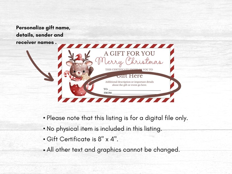 Christmas Reindeer Gift Certificate: Printable Holiday Template ...