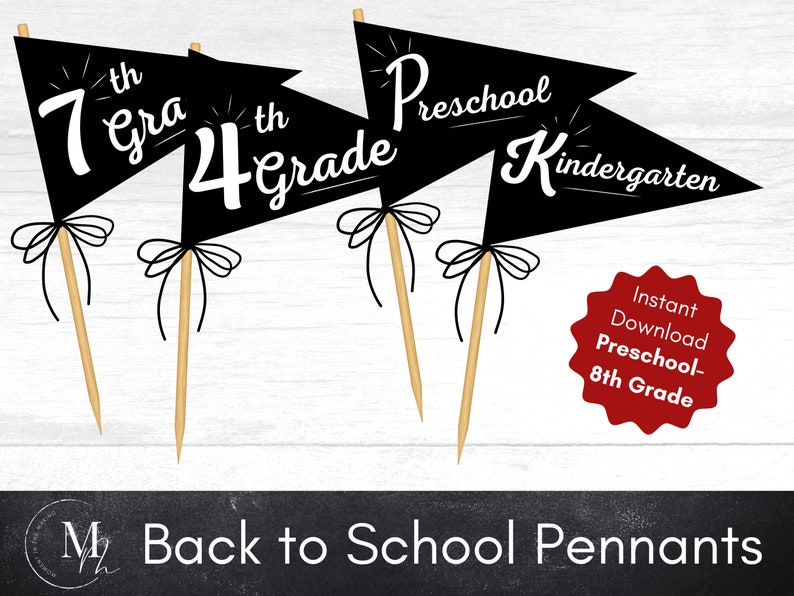 Retro Back to School Pennants: Printable Grade Levels (preschool - 8th ...