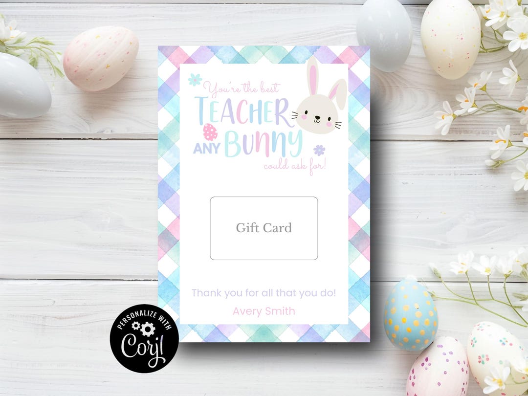Easter Best Teacher Gift Card Holder, Easter Printable, Gift Card ...