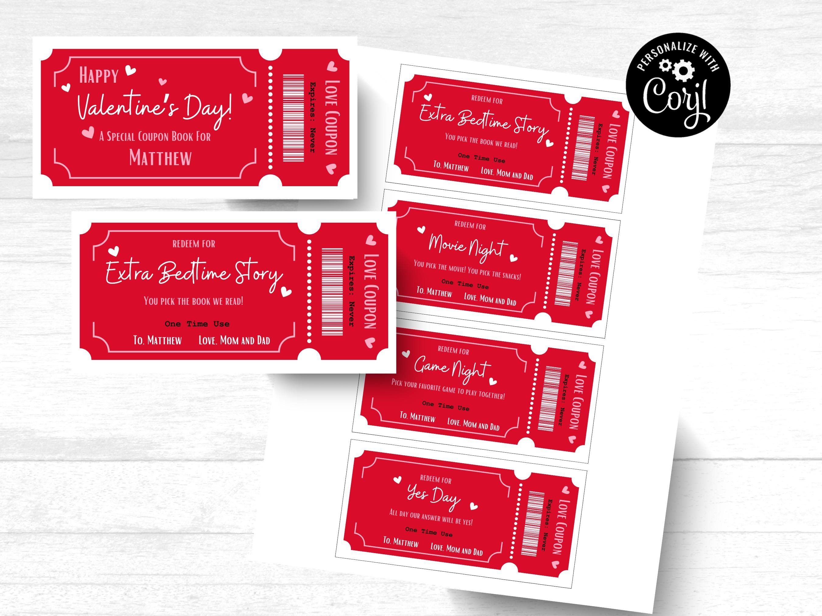 Printable Valentine Coupon Book for Kids, Printable Gift Coupons ...