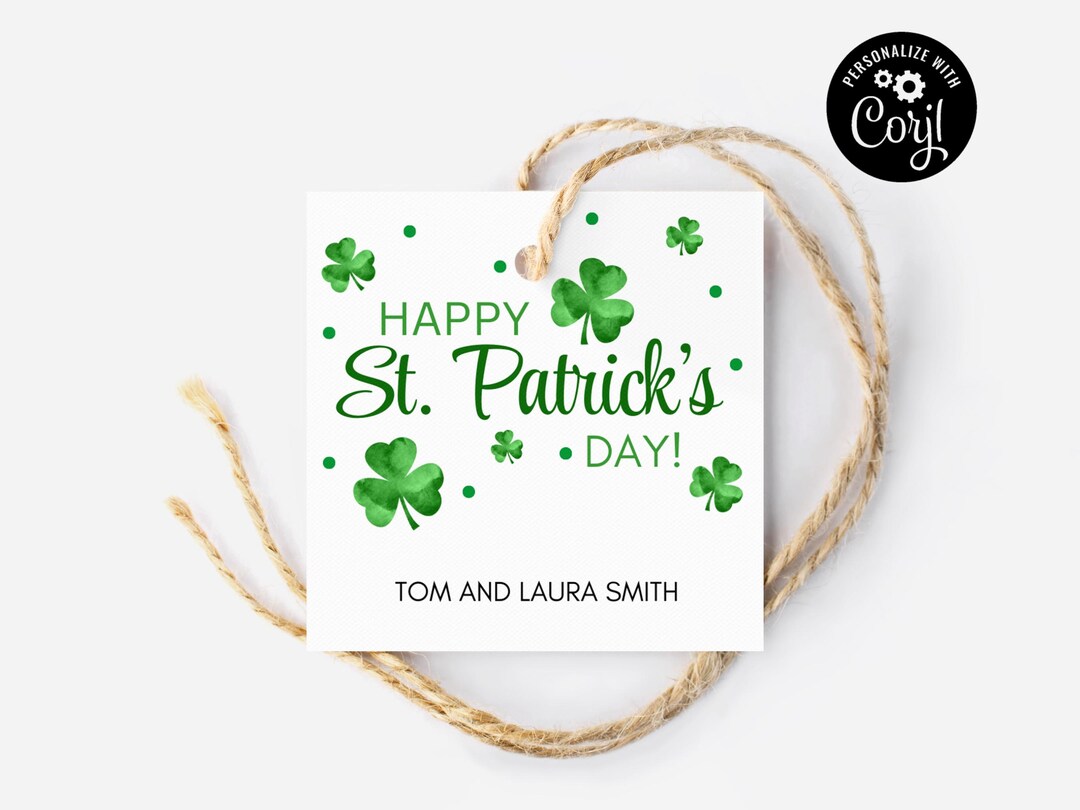 St. Patrick's Day Shamrock Gift Tag: Printable Square Design (instant ...