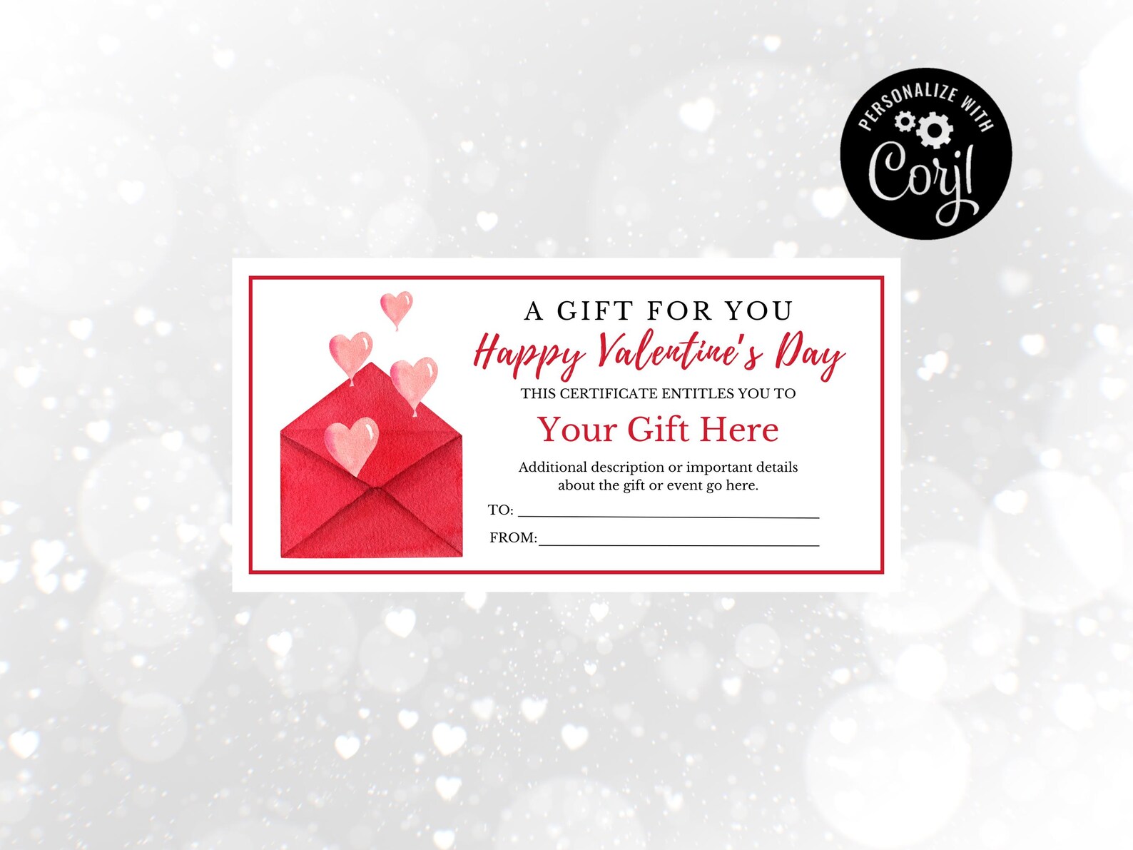 Valentine Love Note Gift Certificate, Printable Gift Certificate ...