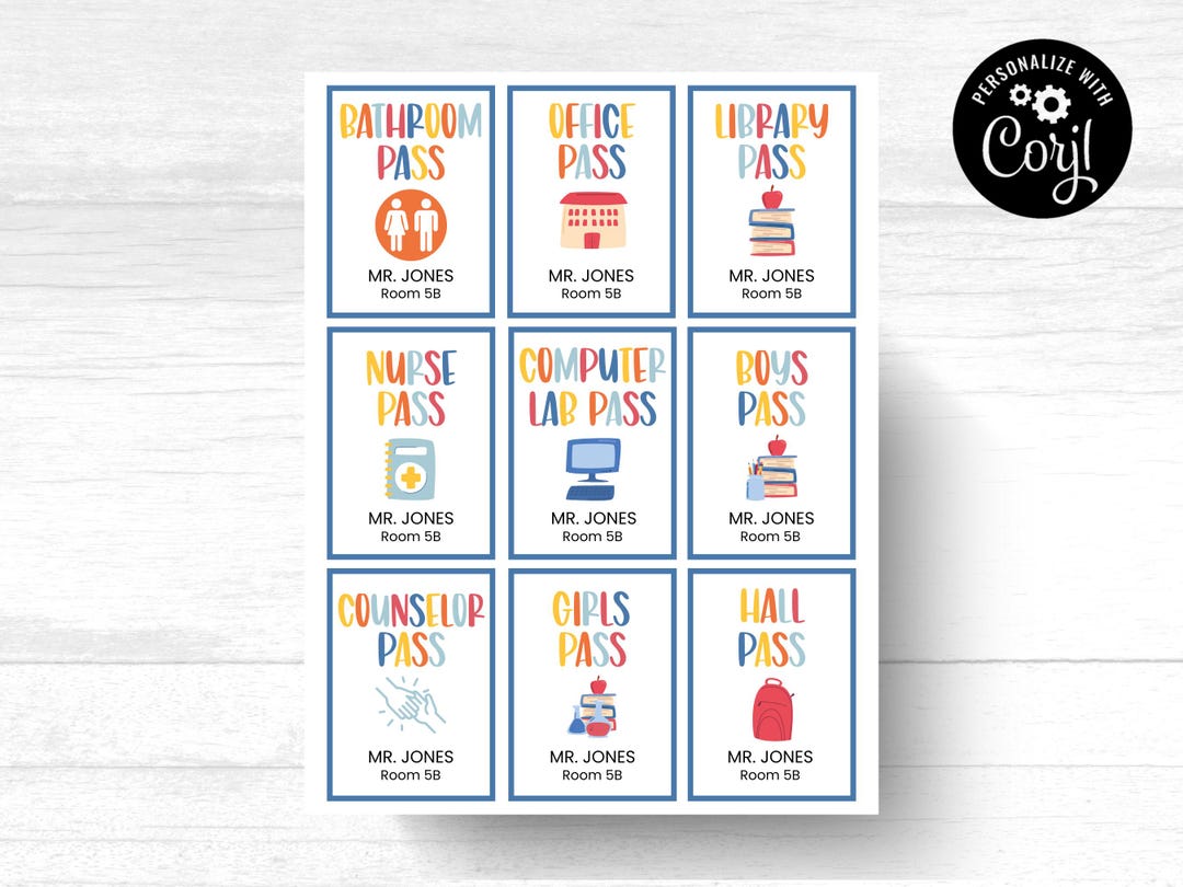 Printable Student Hall Passes Blue: Editable Teacher Resource (digital ...