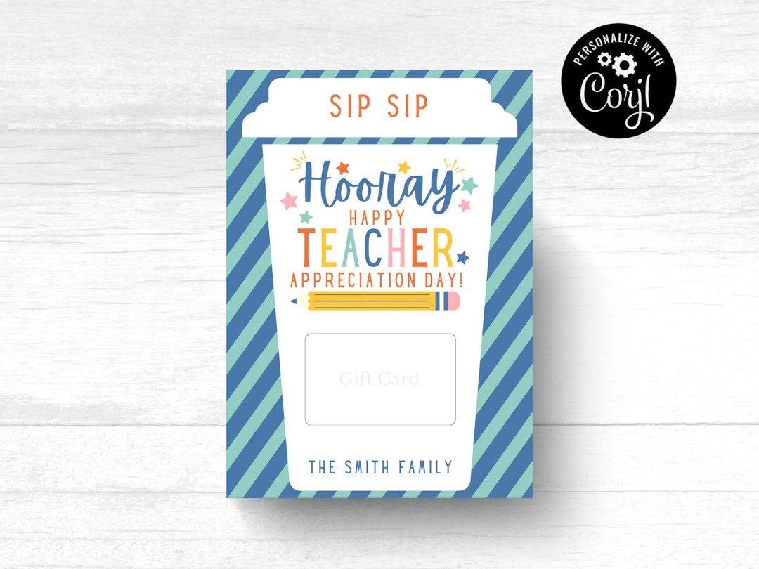 Teacher Appreciation Gift Card Holder: Sip Sip Hooray (digital File) - Etsy