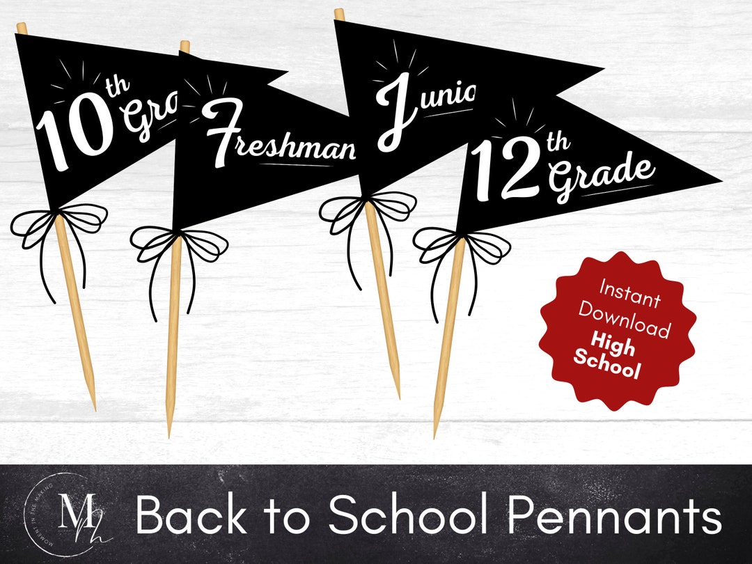 Back to School Retro Pennants High School, Printable Pennants, Instant ...