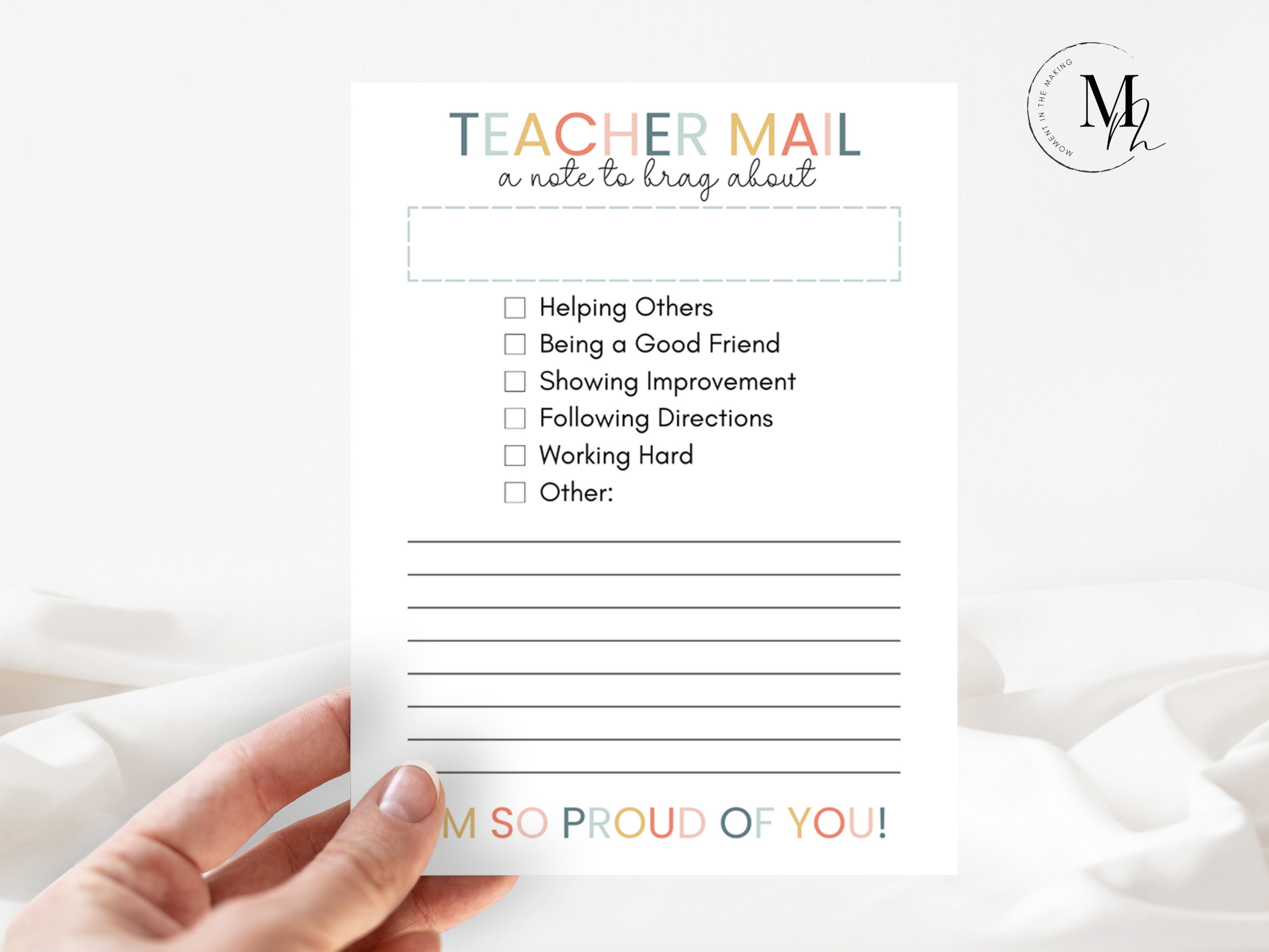 Teacher Mail Printable: Modern Pastel Notes, Classroom Communication ...