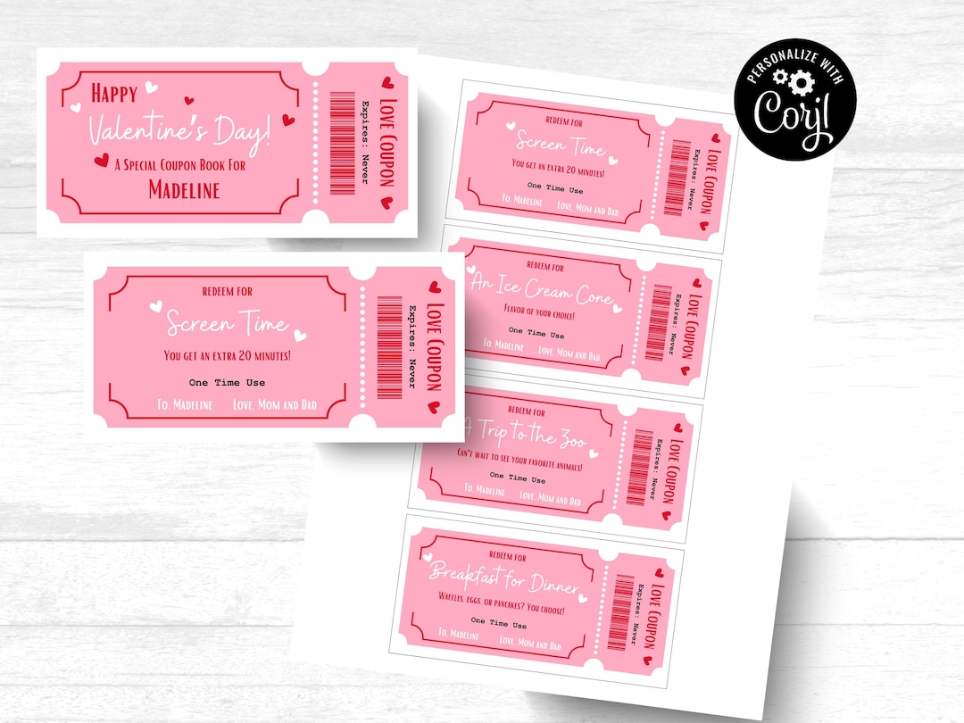 Printable Valentine Coupon Book for Kids, Printable Gift Coupons ...