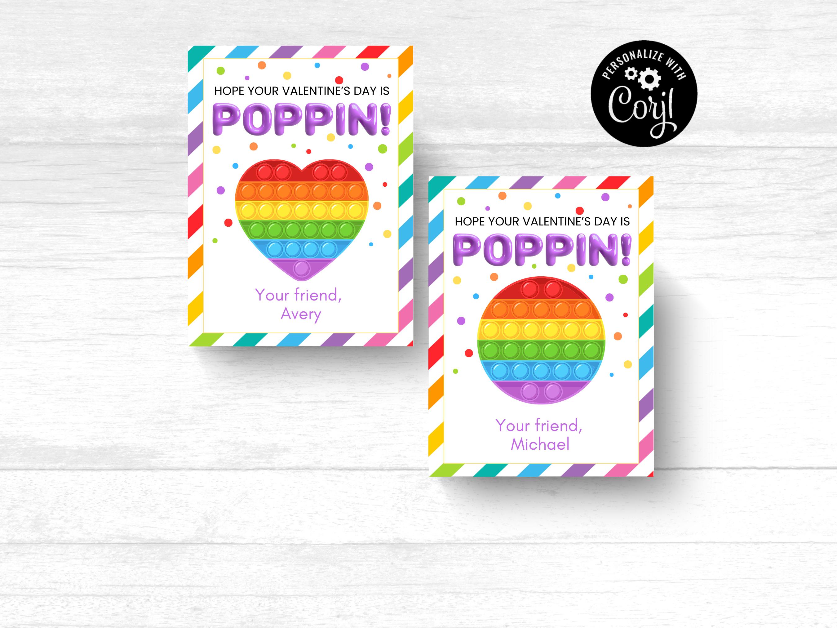 Class Valentine Popper, Printable School Valentines, Valentine's Day ...