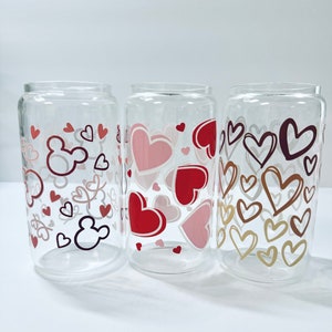 Hearts Iced Coffee Glass Cup With Bamboo Lid and Straw, Cute Hearts ...