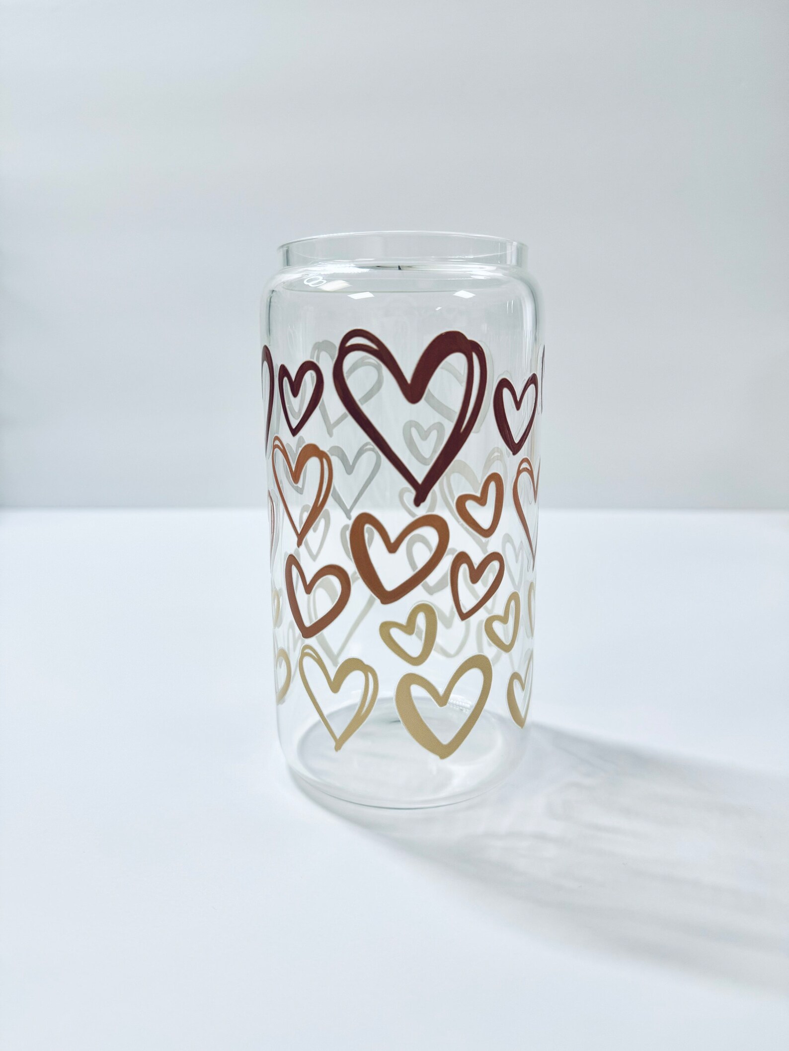 Hearts Iced Coffee Glass Cup With Bamboo Lid and Straw, Cute Hearts ...
