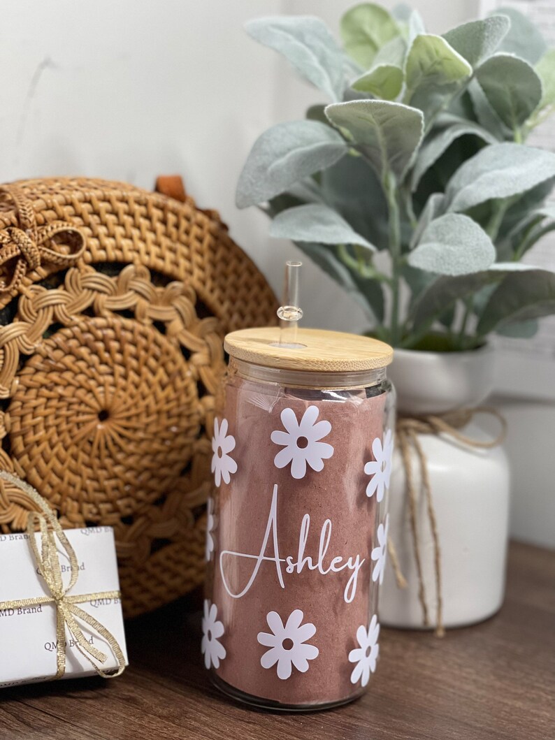 Daisy Glass Tumbler Beer Can Glass Floral Can Glass 16oz Etsy