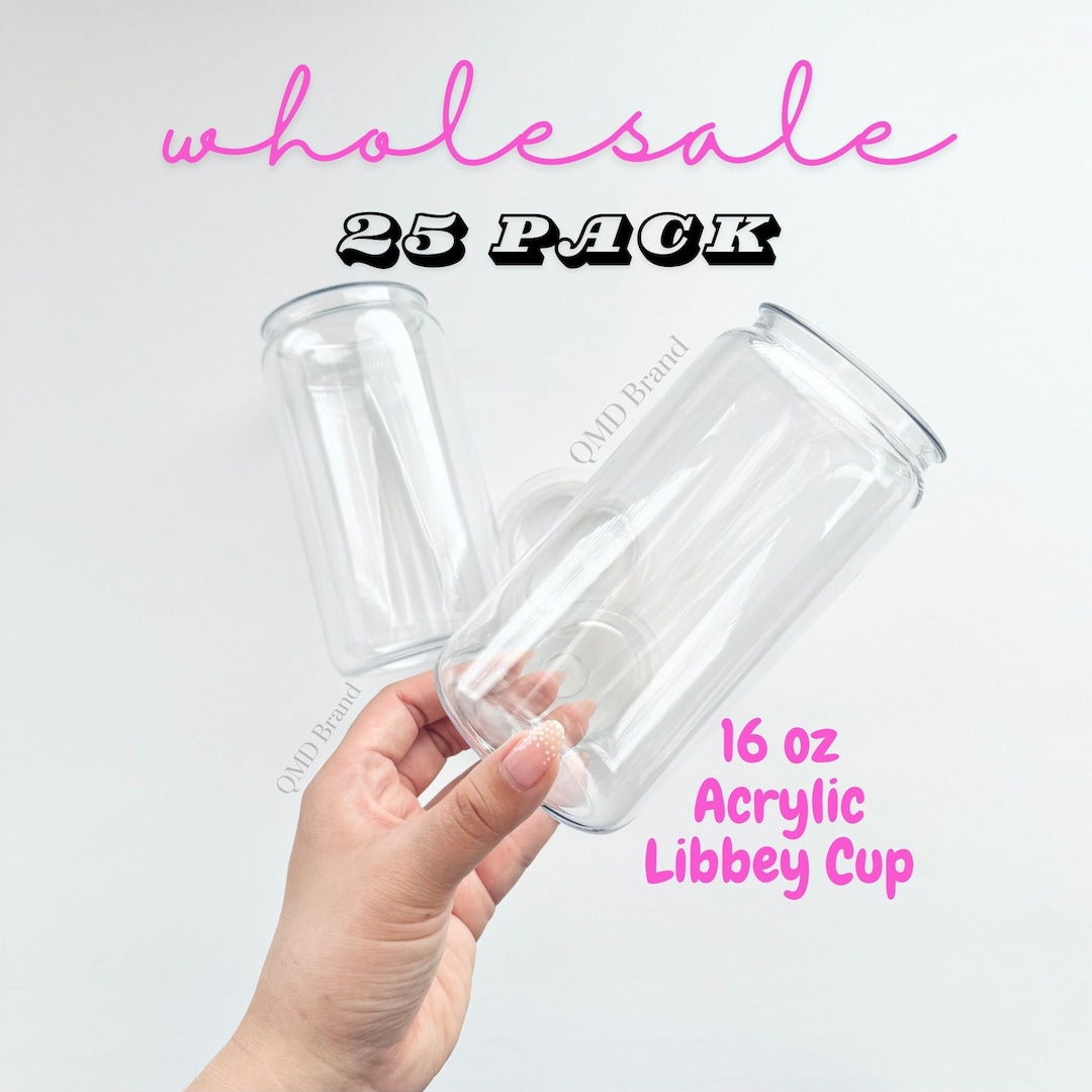 25 Pack of Plastic Libbey Cup, Wholesale Bulk 16oz Plastic Acrylic Blank, 16oz Plastic Can With ...